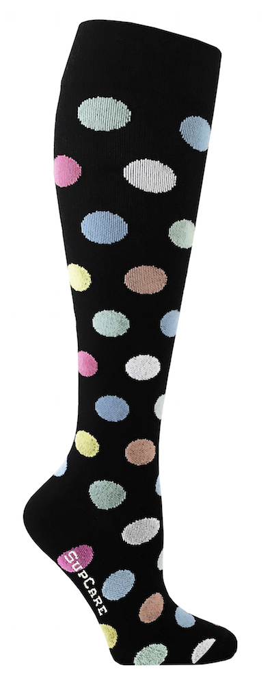 Compression stockings with colored polka dots